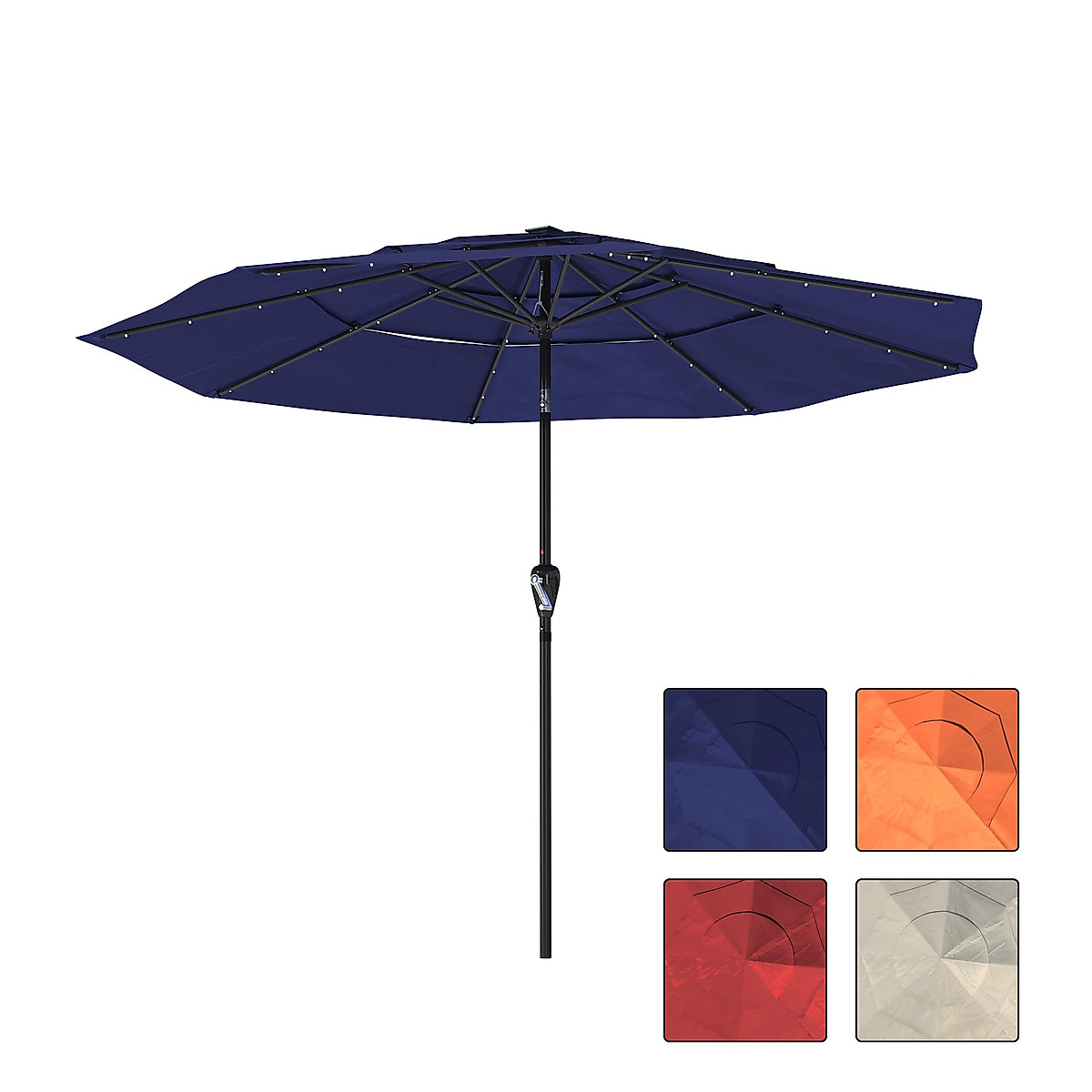 Boyel Living 11ft 3-Tier Patio Umbrella Outdoor Patio Table Umbrella Large Umbrella Pool Umbrella With 32 Led Lights For Deck, Pool, Garden, Patio-Navy Blue