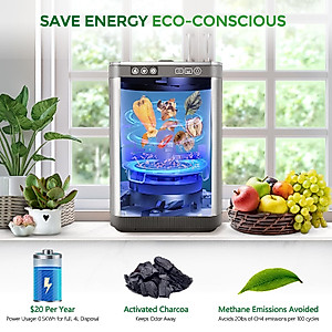 Upgraded Electric Composter, 1 Gallon Largest Smart Indoor Compost Bin Kitchen, 2 Carbon Filter, Food Recycling Composting Odor Free, Converts Waste to Dry Compost, Kitchen Composter 80% Energy Saver