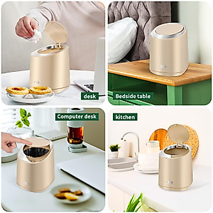 TIMIVO Mini Trash Can with Lid, Desktop Small Trash Can Garbage Can, 0.5G/2.0L Pop Up Countertop Wastebasket for Bathroom, Office, Kitchen, Desk, Car with Trash Bags 140 Pcs(Khaki)