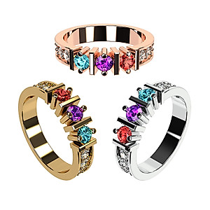 Central Diamond Center Straight Bar w/Side CZs Mothers Ring with 1-6 Simulated Birthstones - Solid Sterling Silver - Size 8