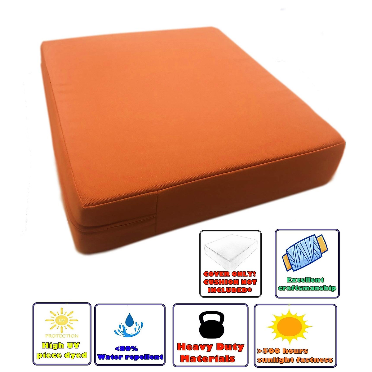 CozyLounge Indoor Outdoor Water Repellent High UV Resistant Patio Chair Cushion Cover (22"x20"x4" (4 Covers), Sunkissed Orange)
