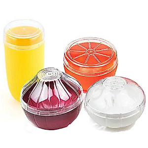 MIAO JIN 4 PCS Fruit and Vegetable Shaped Food Saver Storage Containers With Transparency Cover Holder Refrigerator Vegetable Crisper (Corn, Oranges, Garlic, Onions)