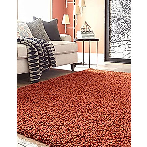 Rugs.com - Über Cozy Solid Shag Collection Rug – 4' x 6' Terracotta Shag Rug Perfect for Entryways, Kitchens, Breakfast Nooks, Accent Pieces