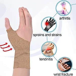 Beige Wrist HandWrist,1 Pair Beige Wrist Hand Support Gloves Thumb Hand Wrist Support Strap Glove Elastic Brace Sleeve Sports Bandage Wrap Pain Relief Artritis Reumatoide Gloves manopla para el dolor