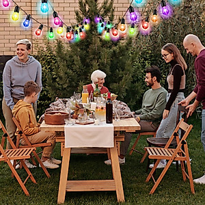 Waterproof 48 FT RGB Solar String Light Outdoor with 16 S14 E26 Shatterproof LED Bulbs, Solar Powered Patio Lights String with Remote Control for Backyard Garden Party.