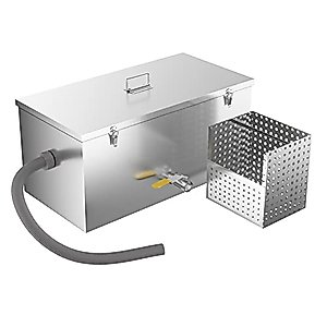 BEAMNOVA Commercial Grease Trap 25lbs Stainless Steel Interceptor, Side Inlet for Restaurant Home Kitchen Tools