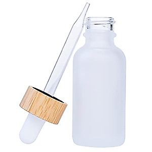 Focus Nutrition 24 Pack Clear Frosted Boston Round Essential Oils Aromatherapy Glass Bottles Jar With White Bamboo eye dropper cap, 1oz