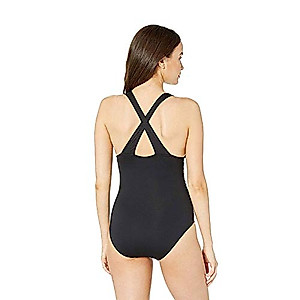 Michael Kors Urban Gypsy High Neck Shirred Cross Front One-Piece Black 8