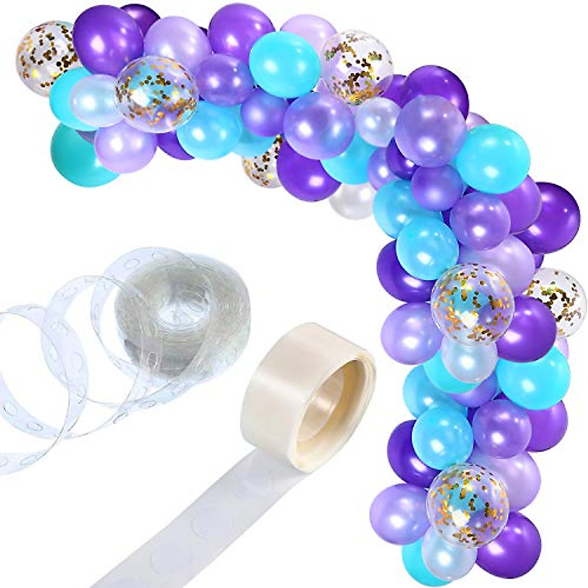 Tatuo 112 Pieces Purple Balloon Garland Kit White Purple Confetti Latex Balloon Arch Garland for Wedding Birthday Graduation Baby Shower Party Decorations(Purple Green)