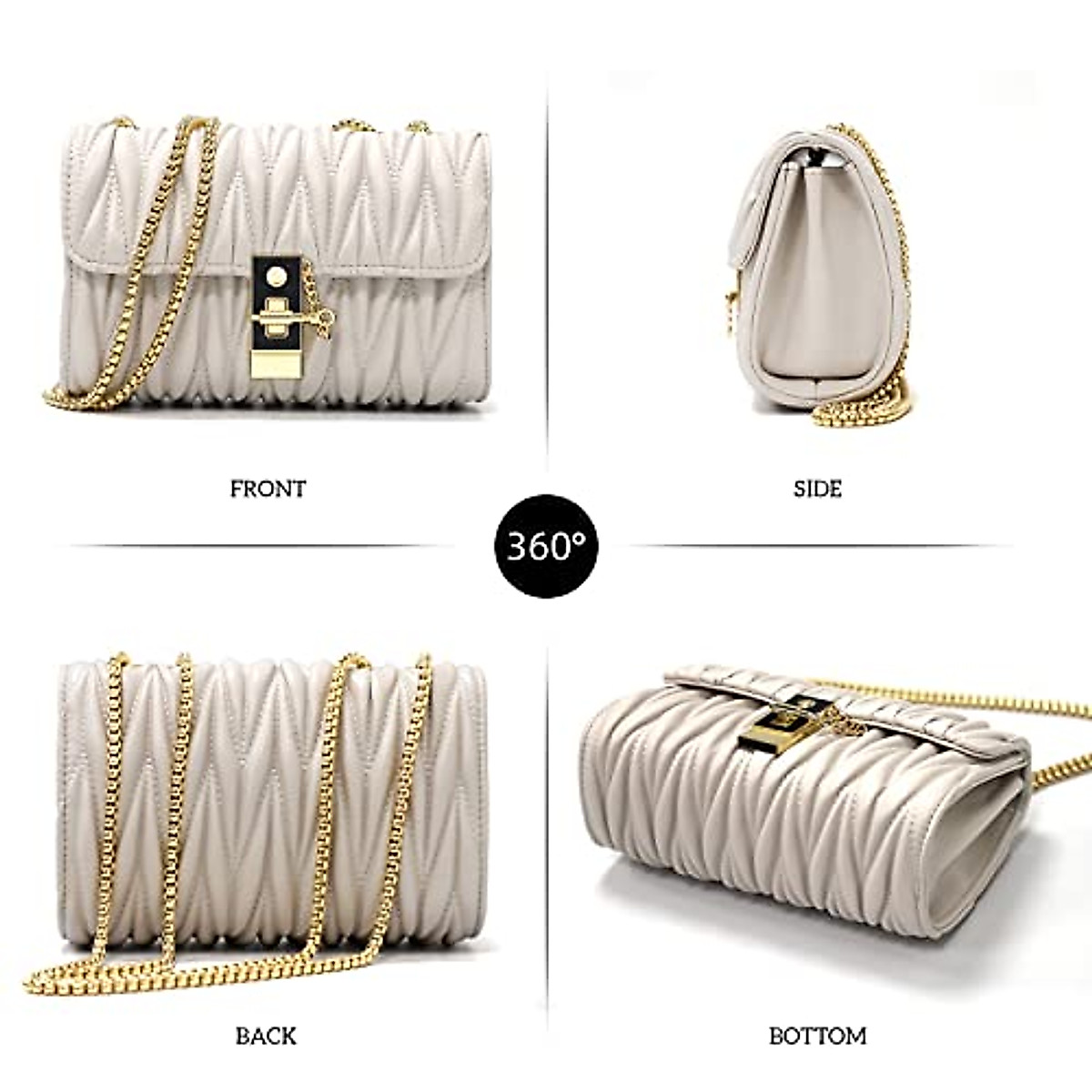 LesunPan Quilted Crossbody Bags for Women Leather Shoulder Bag Handbag Ladies Small Purses with Chain Strap and Lock