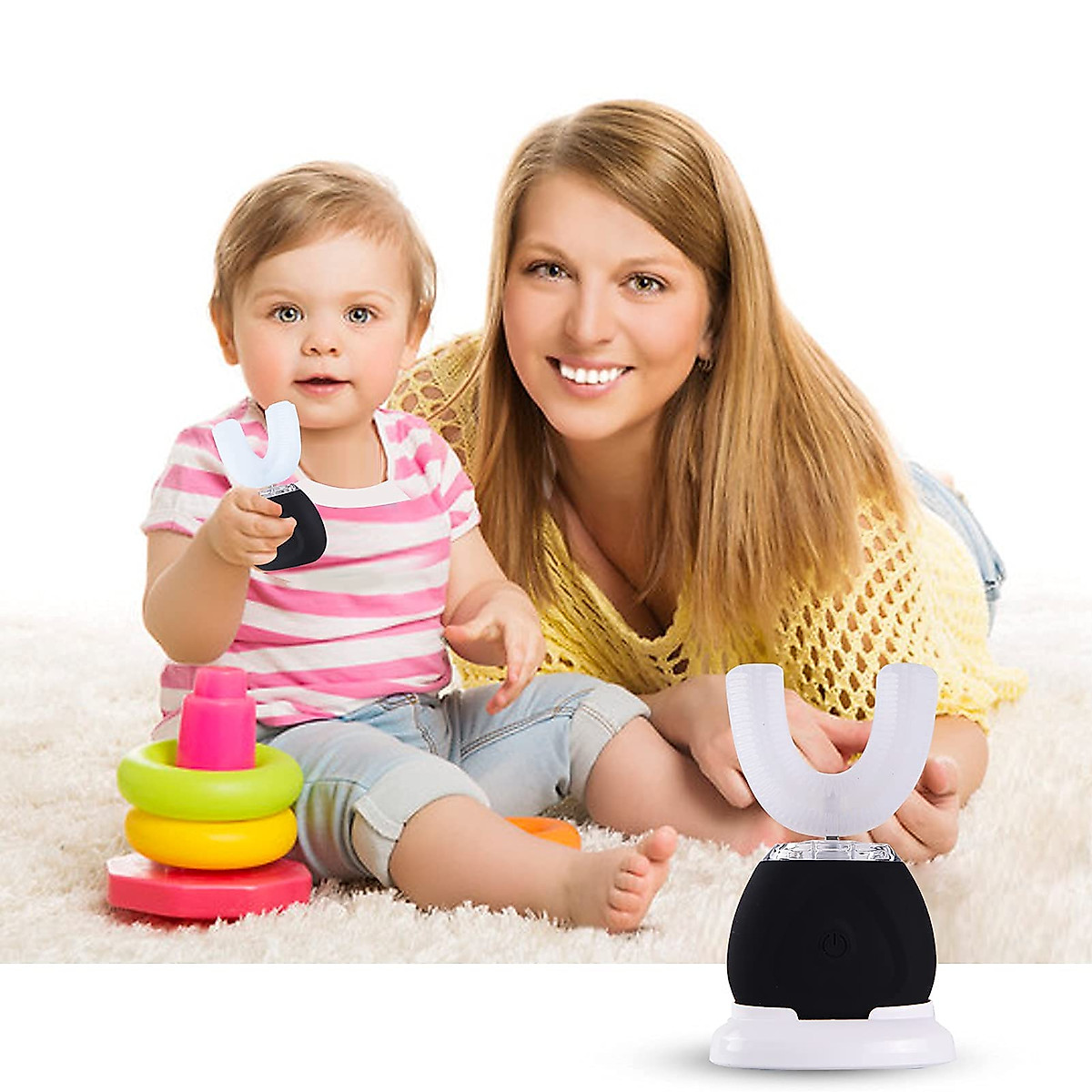 Xiarden Automatic Toothbrush, U-Shaped Ultrasonic Toothbrush 360° Auto Toothbrush with Whitening Blue Light Whole Mouth Toothbrush IPX7 Waterproof for Adults