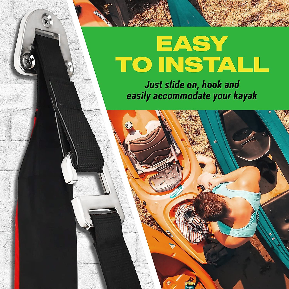 COR Surf Kayak Storage Rack | Premium Adjustable Padded Wall Straps for Kayaks, SUP Paddle Board & Surfboard for Indoor & Outdoor Storage