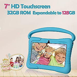 2023 Newest Kids Tablet, 7 Inch Tablet for Kids, 2GB 32GB(Support 128GB Expand), Parental Control Android 11.0, WiFi Bluetooth Dual Camera, YouTube, Netflix, Disney Plus, Case with Stand(Blue)