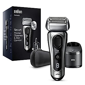 Braun Electric Razor for Men, Series 8 8457cc Electric Foil Shaver with Precision Beard Trimmer, Cleaning & Charging SmartCare Center, Galvano Silver