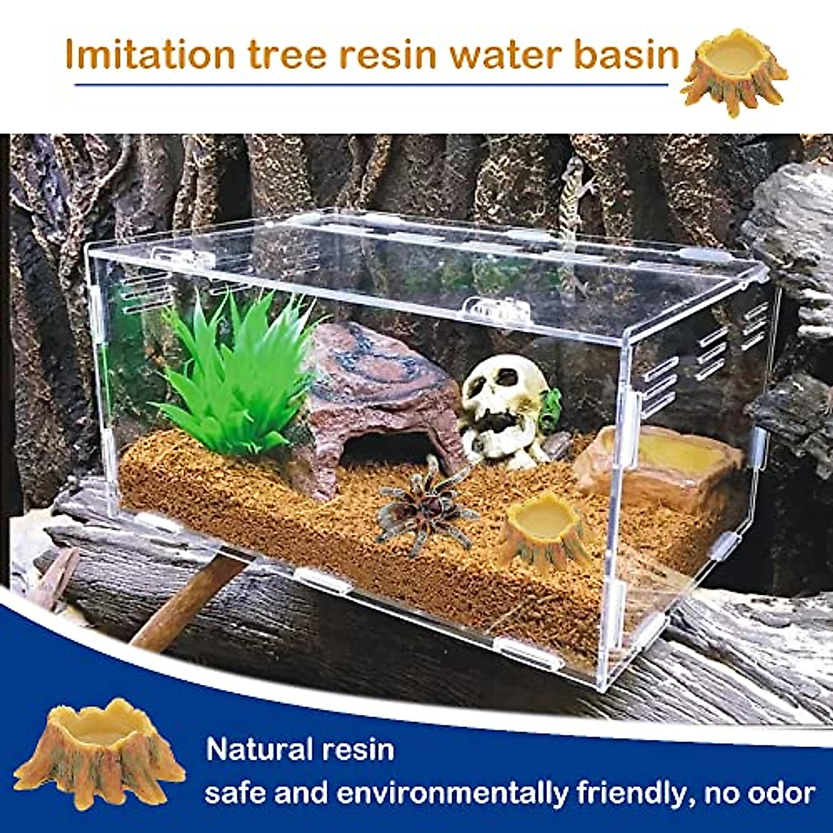 4 Pcs Spider Small Water Bowl, Mini Resin Dish for Tarantula Scorpion Millipede Spider Tiny Reptiles (Tree Root Shape)