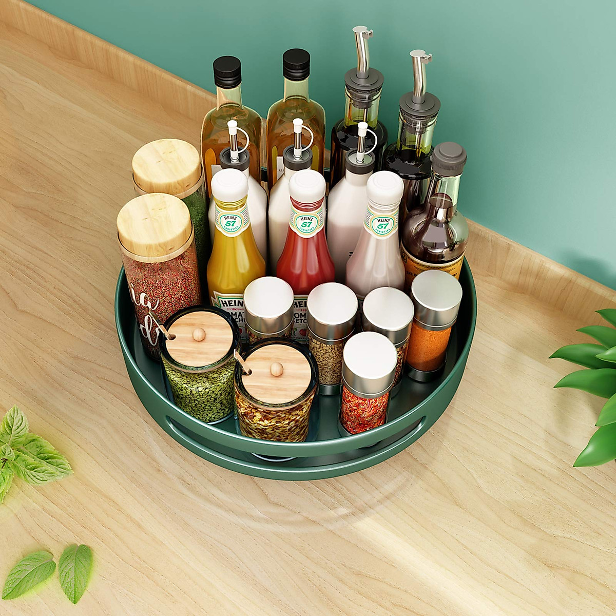 Lazy Susan Organizer, SAYZH Metal Steel Rotating Spice Racks with Turntable for Kitchen Pantry Cabinet Cupboard Table, 10 inch Black