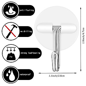 24 Pieces White Adhesive Hooks Hanging Wall Hooks Round Plastic Hooks Ceiling Utility Hooks Seamless Self Sticky Hook Stainless Hooks Hangers Waterproof Oil Proof for Kitchen Office (Ideal Style)