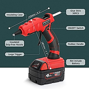Mtiolhig Cordless Hot Glue Gun for Milwaukee m18 Battery, Handheld Electric Power Battery Operated WirelessHot Glue Gun Cordless Kit with 30pcs 0.27'' Mini Glue Sticks for Crafts (Battery NOT Include)