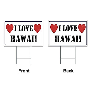 Autravelco I Love Hawaii Yard Sign Outdoor Decoration for Construction 12x18 Inch Custom Lawn Signs with Stakes State Pride Patriotic Red Metal Lawn Sign for Rent House