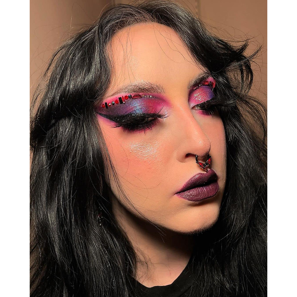 Melighting Septum Rings 16G Bat Septum Jewelry Halloween Clear CZ Surgical Steel 316L Black Dangle Daith Earrings Helix Earring Cartilage Tragus Piercing for Women Men