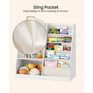 CHOEZON 4-Tier Kids Bookshelf and Toy Storage, 6 Layer Fabric Toddler Bookshelf, Kids Toy Storage Organizer, Sling Kids Bookcase, for Playroom, Bedroom, Nursery, Classroom, White MCW05WT