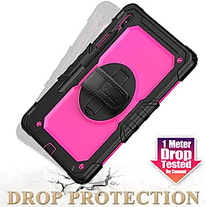 SEYMAC stock Case for Samsung Galaxy Tab S8 Plus/ S7 FE 5G Case 12.4'' with Screen Protector Pencil Holder [360 Rotating Hand Strap] &Stand, Drop-Proof Case for Galaxy Tab S8 Plus/ S7 FE, Rose/Black