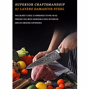 SANMUZUO Chef Knife - 8 inch - Xuan Series - VG10 Damascus Steel Kitchen Knife - Resin Handle (Fantasy Orange)