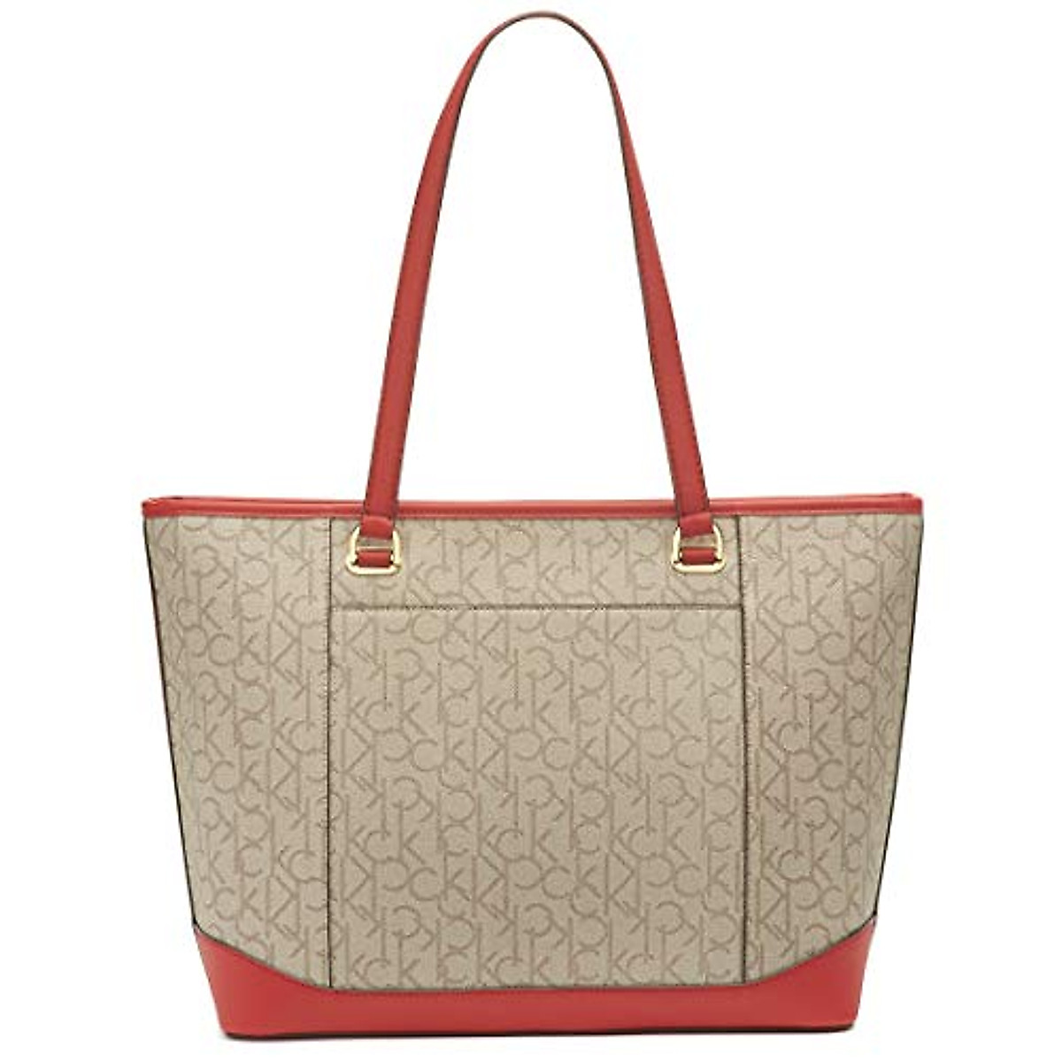Calvin Klein Mercy Signature Top Zip Tote, Textured Almond/Taupe/Maraschino