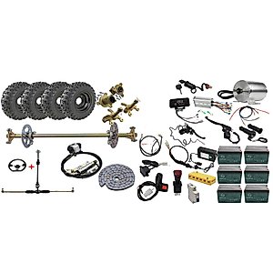 YC Yier 29" Go Kart Rear Axle Kit +Front End Steering Shaft Assembly+ Brake + 4.10-6" Wheels Tires +60V 2500W Brushless Electric Motor Kit + Battery for Go Kart ATV Quad Buggy Drift Trike Dolly Cart