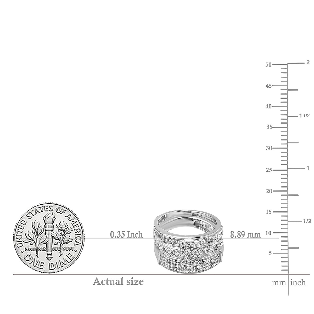 Dazzlingrock Collection 0.48 Carat Round White Diamond Cluster Trio Ring Set in 925 Sterling Silver, Women Size 7 & Men Size 10