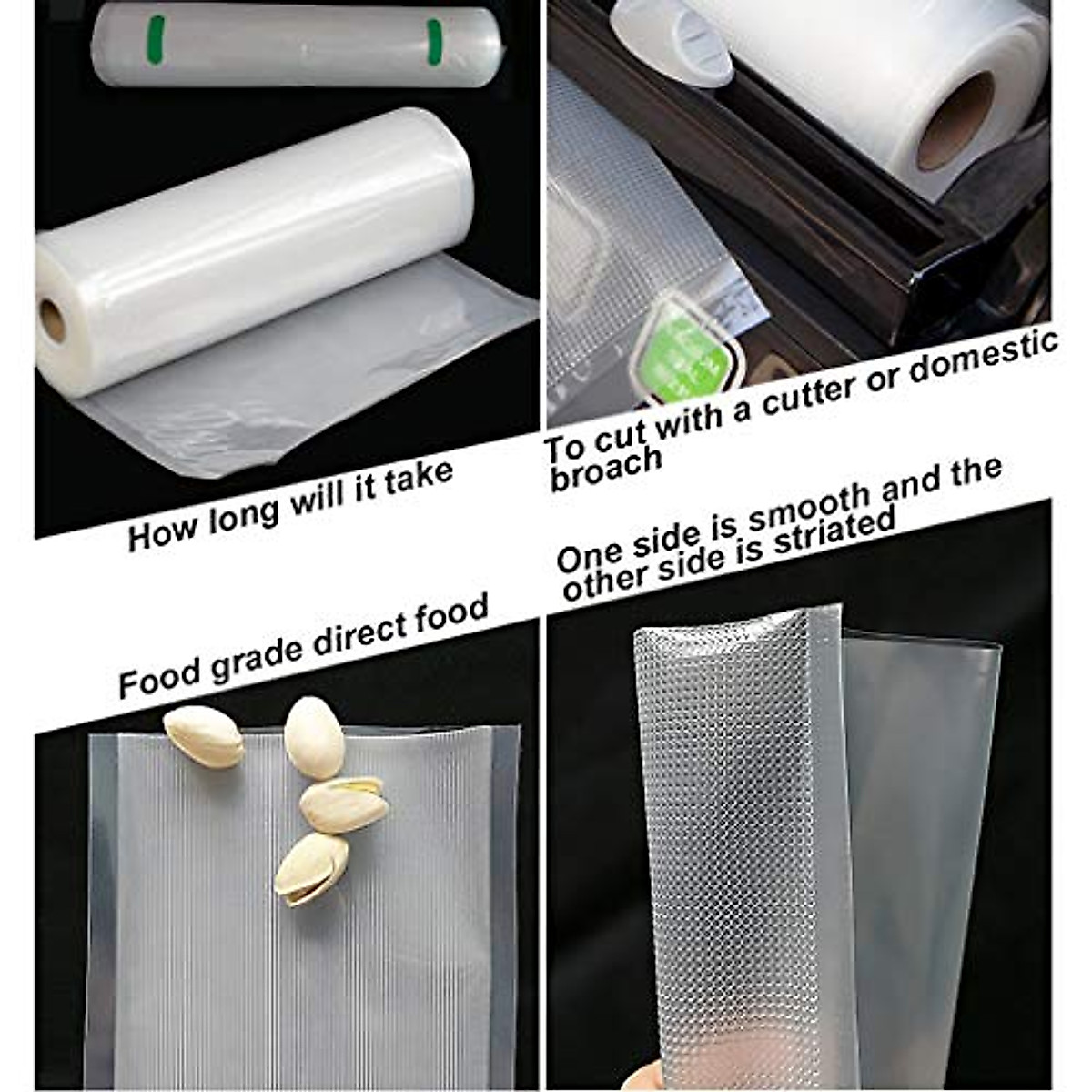 (Ship from US) Food Saver Vacuum Sealed Pockets,Cut to Size Roll,Storage Bags Rolls (2 rolls of 8" x 16.4'+2 rolls of 11" x16.4')