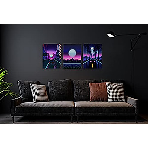 Purple Wall Decor Cool Posters Boy Teen Room Decor Bedroom Decor for Men Wall Art for Living Room Office Decor for Men Canvas Wall Art Retro Vintage Psychedelic 80s Room Decor Car City Wall Art for