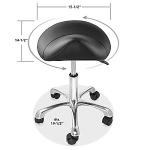 Saloniture Professional Ergonomic Saddle Stool, Black - Adjustable Hydraulic Seat, Rolling Spa Salon, Massage, and Medical Office Chair with Swivel Wheels