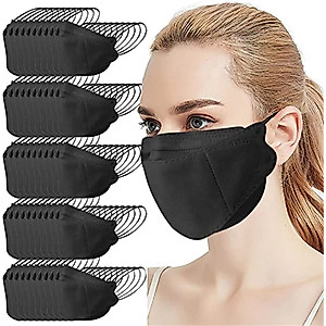 KF94 Mask - 50 PCS - 4 Ply Breathable Comfortable Safety Mask - 3D Structure Black Masks for Adults