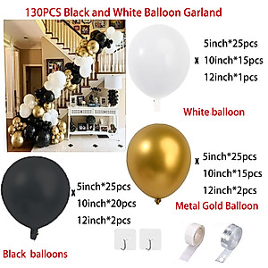 130pcs Black and Gold Balloon Garland Arch Kit, Black White Metallic Gold for 2024 Graduation Birthday Anniversary Wedding Mother's Day Father's Day Engagements Baby Shower Party Decorations