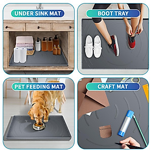 Under Sink Mat, 28" x 22" Under Sink Mats for Kitchen Waterproof, Under Sink Shelf Liner, Flexible Silicone Cabinet Protector Tray for Bottom of Kitchen & Bathroom Grey