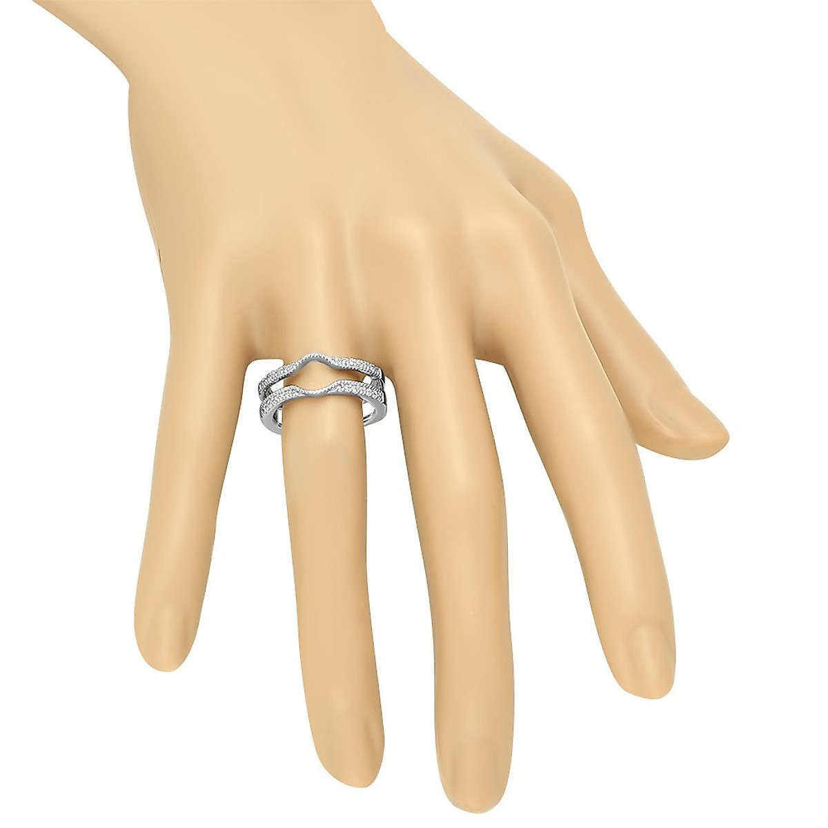 Dazzlingrock Collection 0.25 Carat (ctw) 14K Round Cut Diamond Wedding Enhancer Guard Double Ring 1/4 CT, White Gold, Size 5