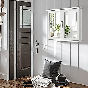 LOKO 2-Door Bathroom Mirror Cabinet, 2-Tier Medicine Cabinet Storage Organizer with Double Doors, Bathroom Wall Cabinet with Mirror, 23.5 x 5.5 x 19.5 inches