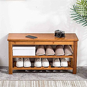 TAZSJG Bamboo Shoe Bench, 3-Tier Shoe Rack, Shoe Storage Organizer with Seat, Ideal for Living Room, Bedroom and Hallway, Easy Assembly