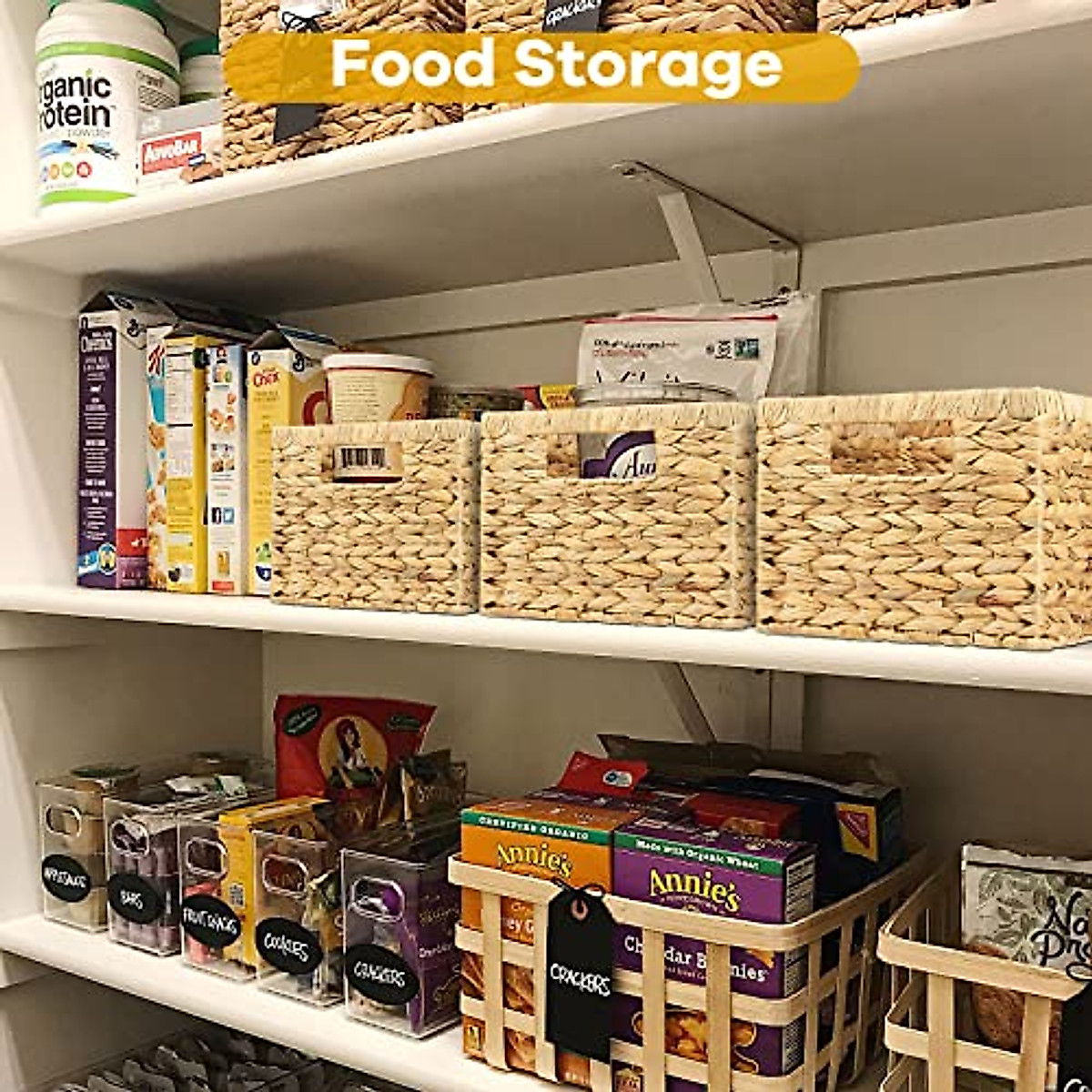 HEPFLANZE 4 Pack Water Hyacinth Storage Basket 13"L x 8-¼"W x 7"H Wicker Bins Seagrass Woven Organizer Cube for Shelves Rectangular Container, Natural Color