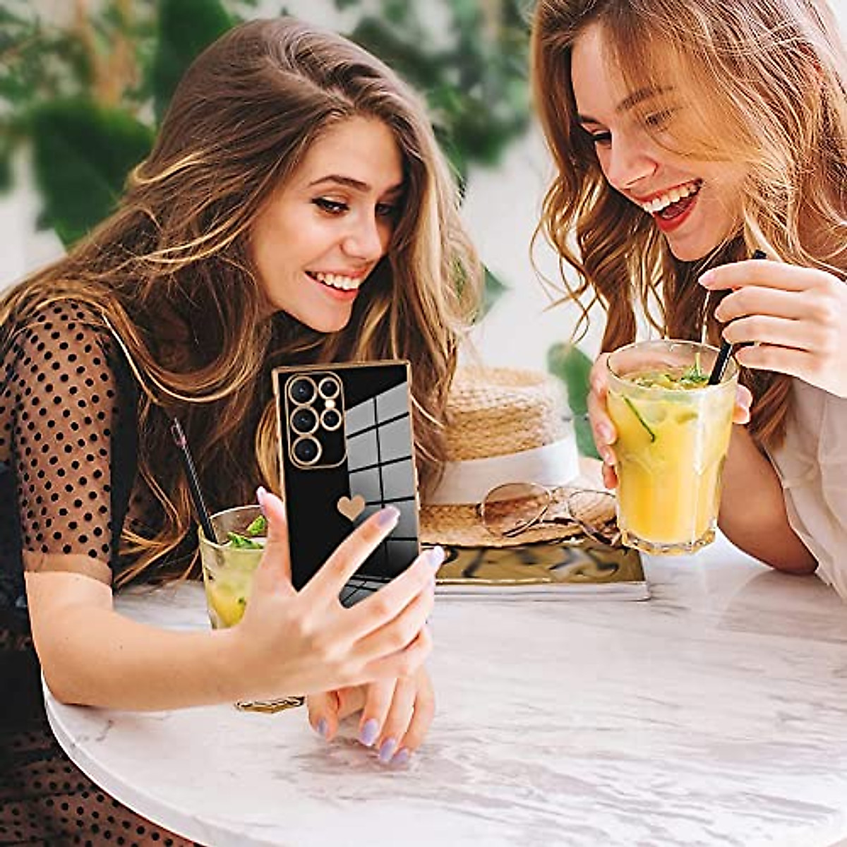 Bonoma Compatible with Samsung Galaxy S22 Ultra 5G Case Love Heart Plating Electroplate Luxury Elegant Case Camera Protector Soft TPU Protective Corner Back Cover Galaxy S22 Ultra 5G Case -Black