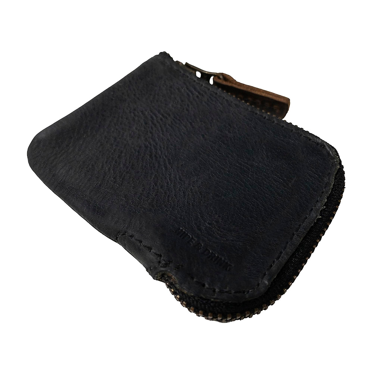 Hide & Drink, Zippered Card Wallet for Men and Women, Coin Pouch, Money Holder, Pocket Organizer, Full Grain Leather, Handmade, Charcoal Black