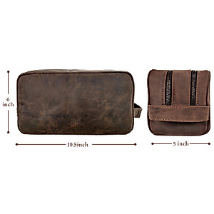 RUSTIC TOWN Full Grain Leather Travel Toiletry Bag - Dopp Kit Organizer (Dark Brown)