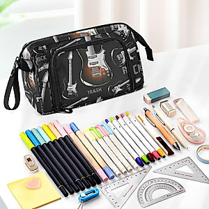 Fisyme Music Rock Pencil Case Large Capacity Pencil Pouch Pen Bag Box Big Makeup Pencil Case Organizer
