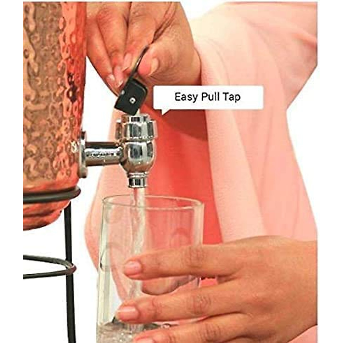 Pure Copper Hammered Water Dispenser Storage Water Tank with Tap and Set of 4 Copper Glass | Water Pot | Copper Water Storage Tank | 6.5 LTR Capacity | 218 Oz