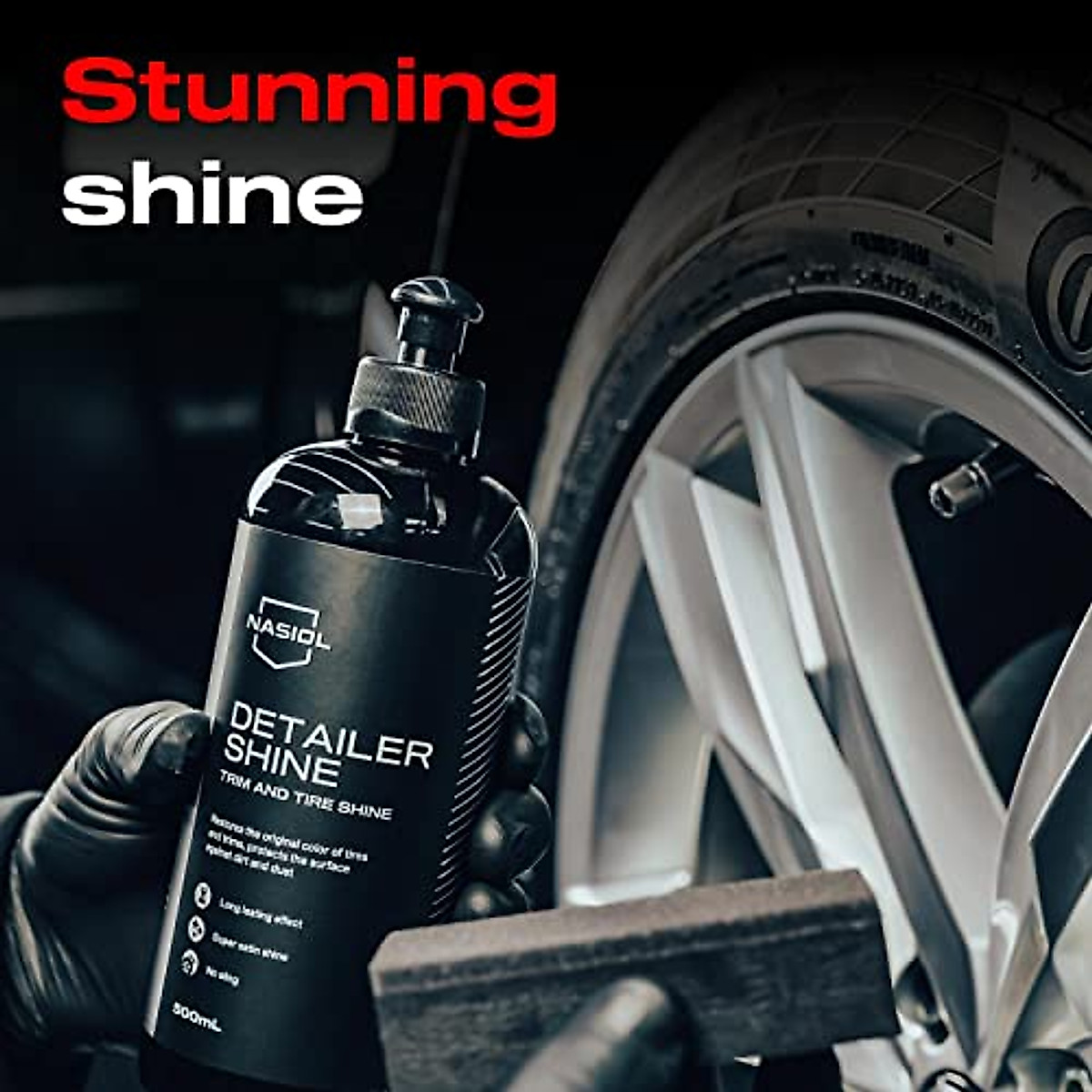 Nasiol DetailerShine Trim and Tire Shine Spray, Trim Shine Care, Tire Coating&Dressing, Best Tire Shine Products, Car Detailing Supplies,Automobile Trim, 17 fl oz.