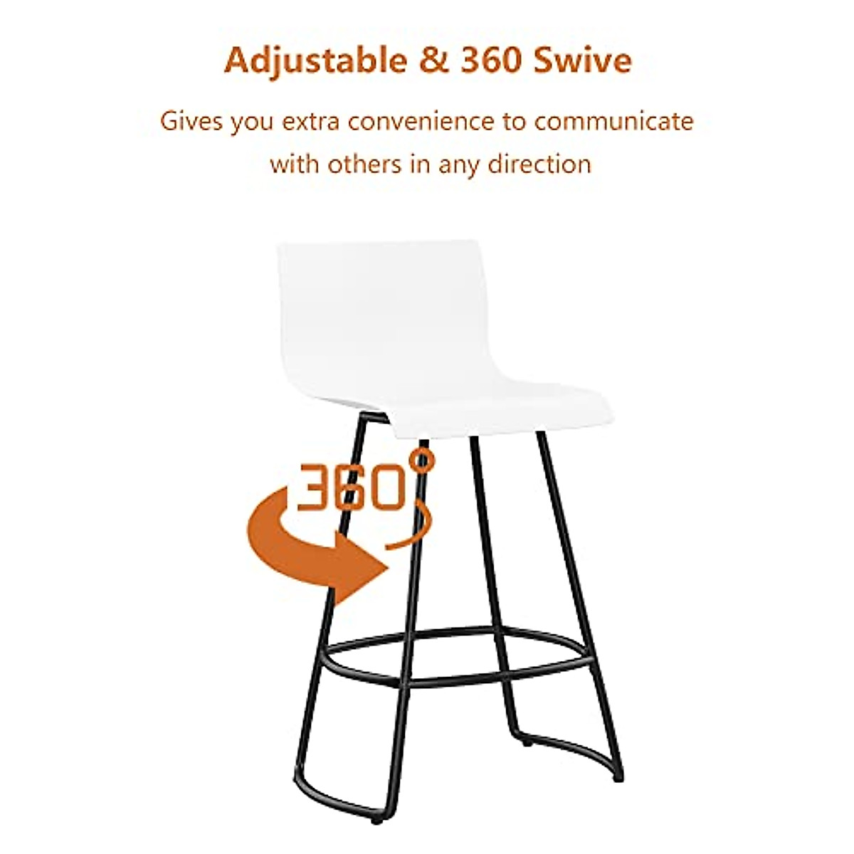 POINTANT Bar Stools Set of 4 Bar Stools Counter Height Bar Stools Modern Swivel Bar Stools Bar Chairs with Back Plastic 26" Metal Bar Stools Counter Height,White