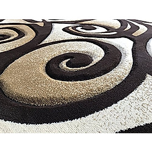 Contempo Modern Round 400,000 Point Area Rug Contemporary Abstract Brown Design 341 (4 Feet X 4 Feet)