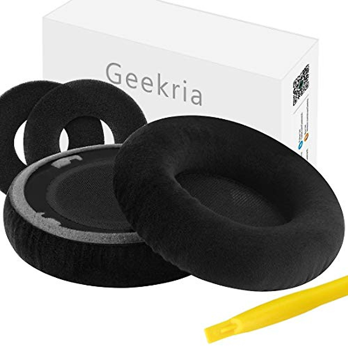 Geekria Comfort Velour Replacement Ear Pads for AKG K701, K702, Q701, Q702, K601, K612, K712, K400, K500 Headphones Ear Cushions, Headset Earpads, Ear Cups Repair Parts (Black)