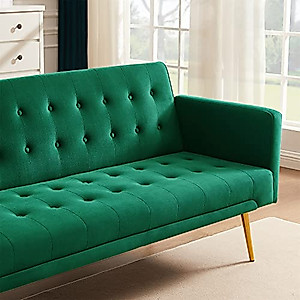 ERYE Futon Sofa Loveseat Convertible Sleeper Couch Bed for Small Space Apartment Office Living Room Furniture Sets Sofabed, Green Velvet 70.07" W NO Pillow